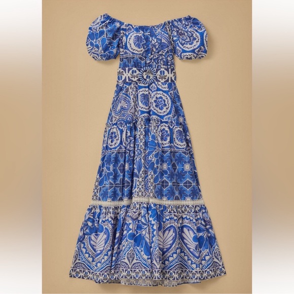 FARM Rio | Dresses | Nwot Farm Rio Blue Tile Maxi Dress In Blue | Poshmark